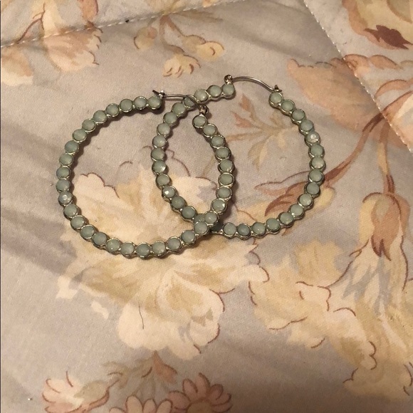 Jewelry | Jade Color And Silver Hoop Earrings | Poshmark